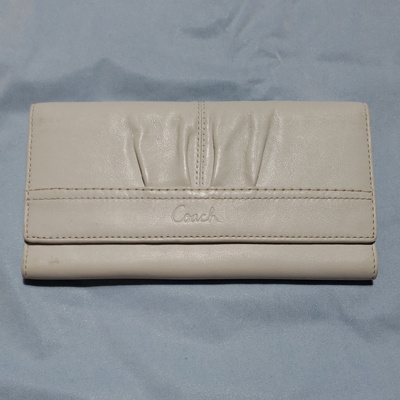 Coach | Bags | Coach Cream Leather Wallet With Minimalist Design | Poshmark